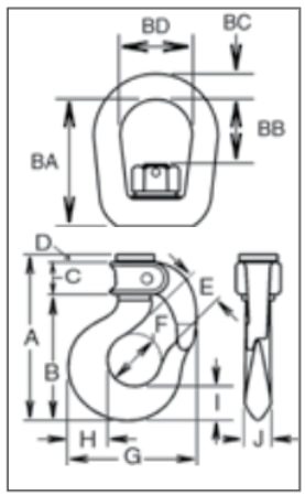 Crosby Closed Swivel Bail Hook with Self-Closing Gate, 2.3 Ton WLL, BL ...
