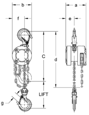 Harrington CX Mini Hand Chain Hoist, 1/2 Ton Capacity, 20' Lift, CX005 ...