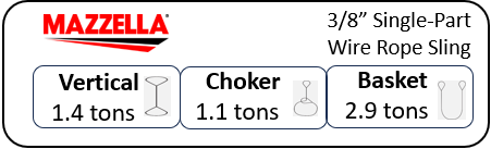 Mazzella 3/8" x 8' Long Single-Part Wire Rope Sling, 6" Eyes, 1.4 Tons ...