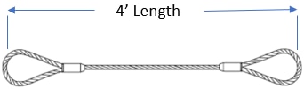 Mazzella 5/8" x 4' Long Single-Part Wire Rope Sling, 10" Eyes, 3.9 Tons ...