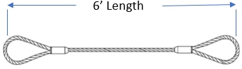 Mazzella 1/2" x 6' Long Single-Part Wire Rope Sling, 8" Eyes, 2.5 Tons ...